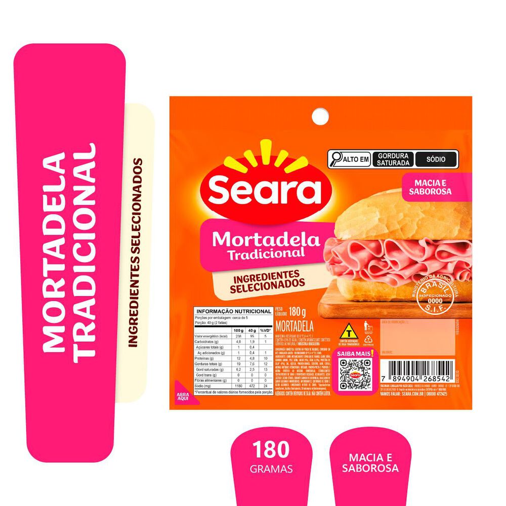 Mortadela Seara Tradicional Fatiada 180g