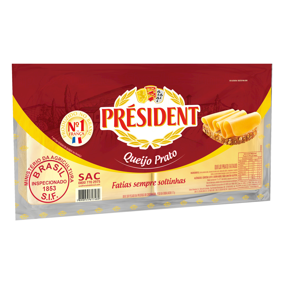 Queijo Prato President Fatiado 1kg