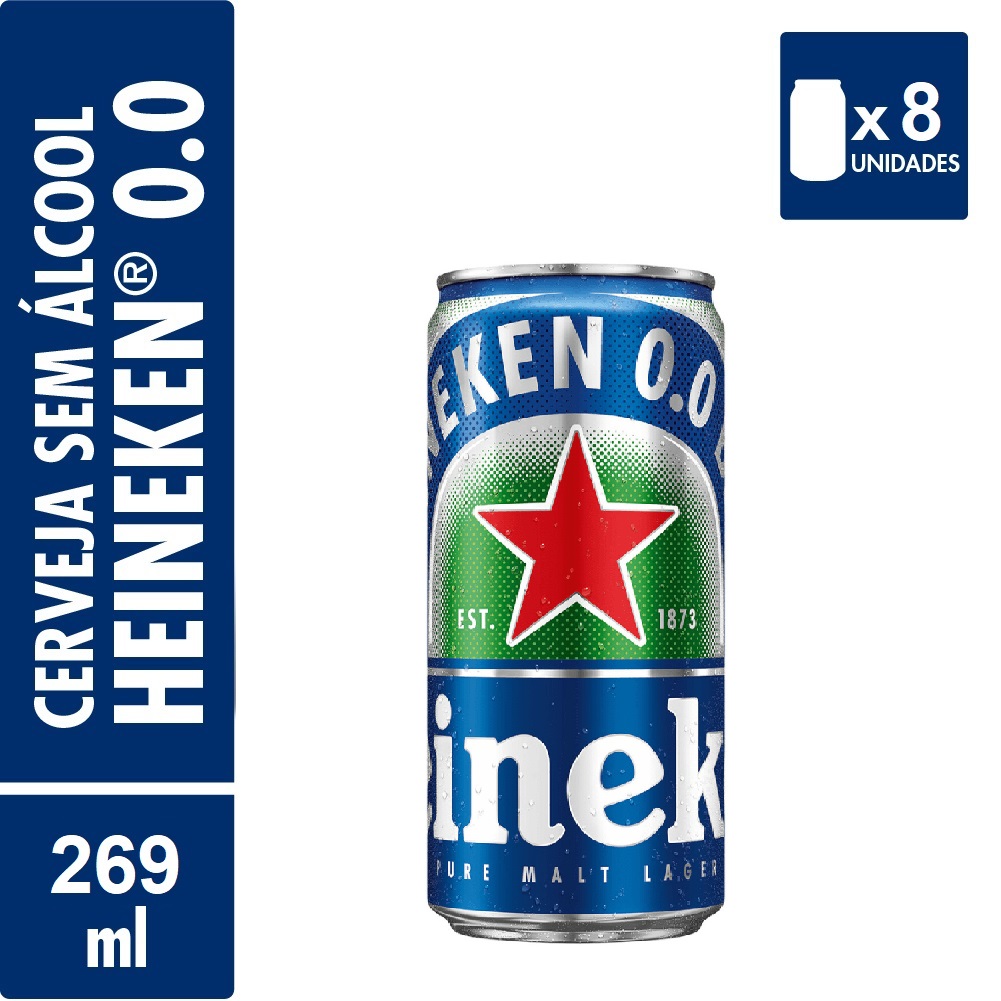 Cerveja Zero Álcool Lata Heineken 269ml - 8 Unidades